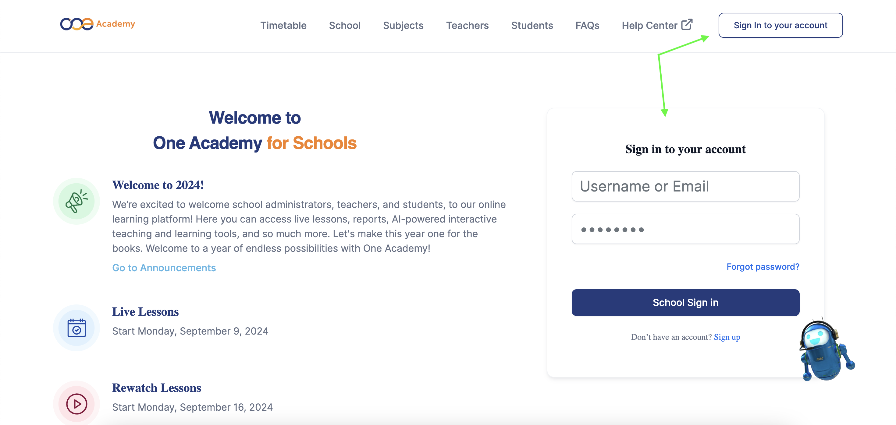 How to Sign In to One Academy's National Virtual School Platform